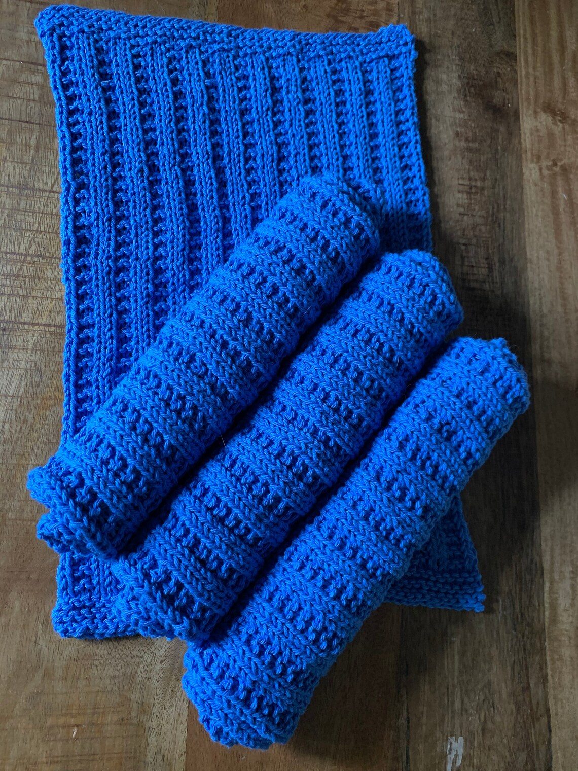 Knit Placemats Set of Four Blue Cotton Table Settings Textured | Etsy