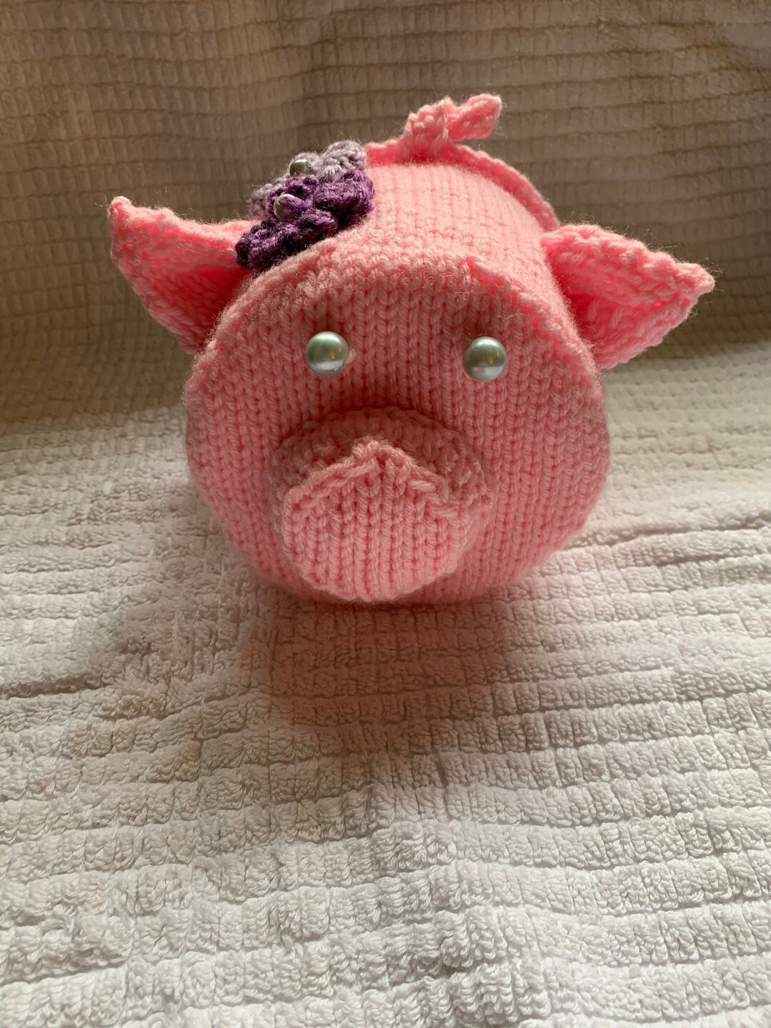 Knit Pink Pig Set Tissue Box Cover and Toilet Roll Cover With Flowers ...