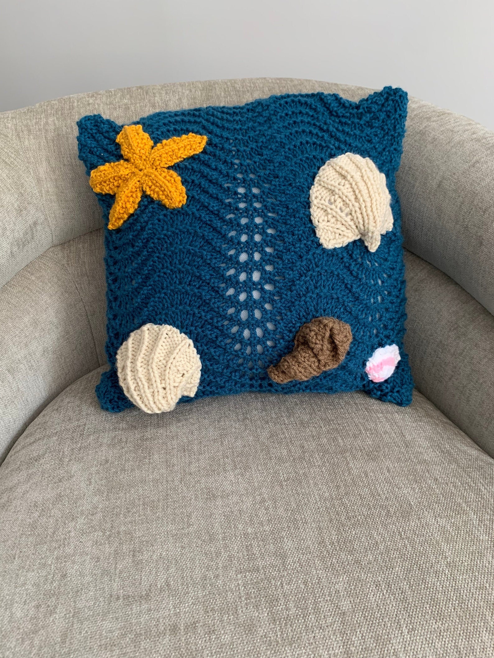 Knit Pillow Cover Beach Seashore Shells - Etsy