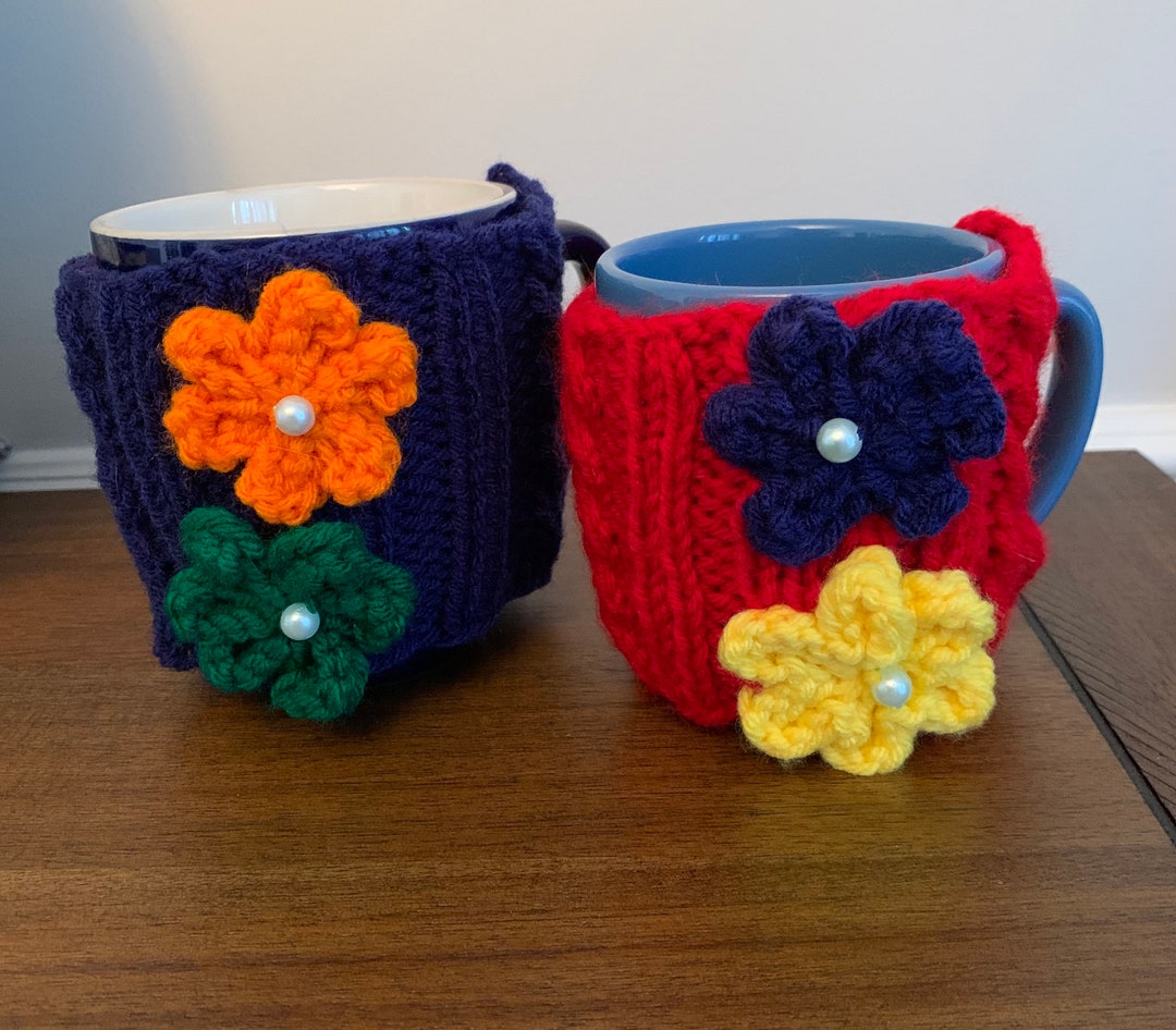 Knit Coffee Mug Cozy: Cable Flower Cup Sweater - Etsy
