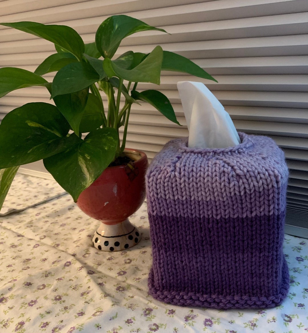 Handknit Purple Multi Shaded Tissue Box Cover Bedroom Bathroom Living ...