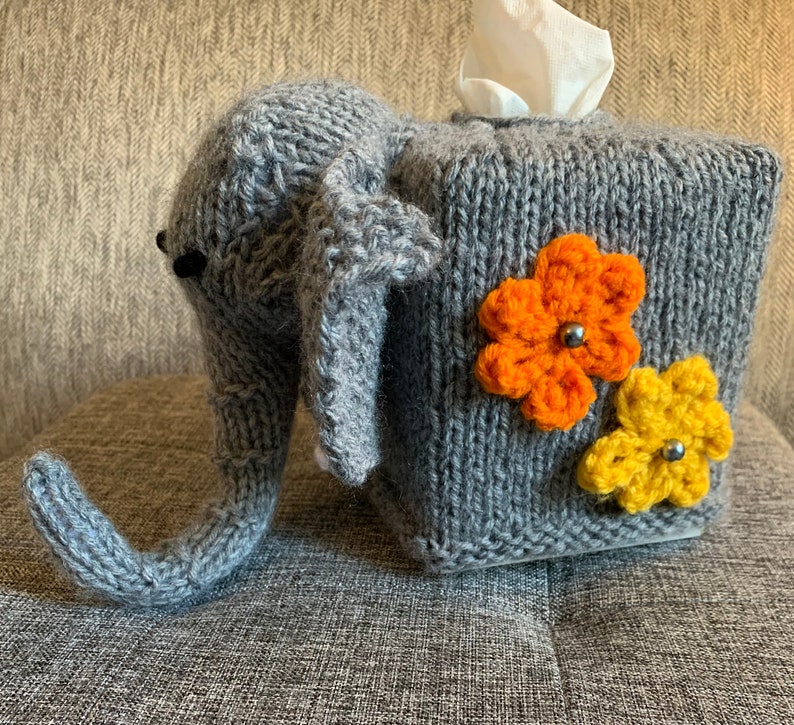 Knit Elephant Tissue Box Cover Boutique Black Gray - Etsy UK
