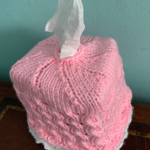 Knit Tissue Box Cover Pink Nursery Decoration Baby Girl Cover Bathroom ...
