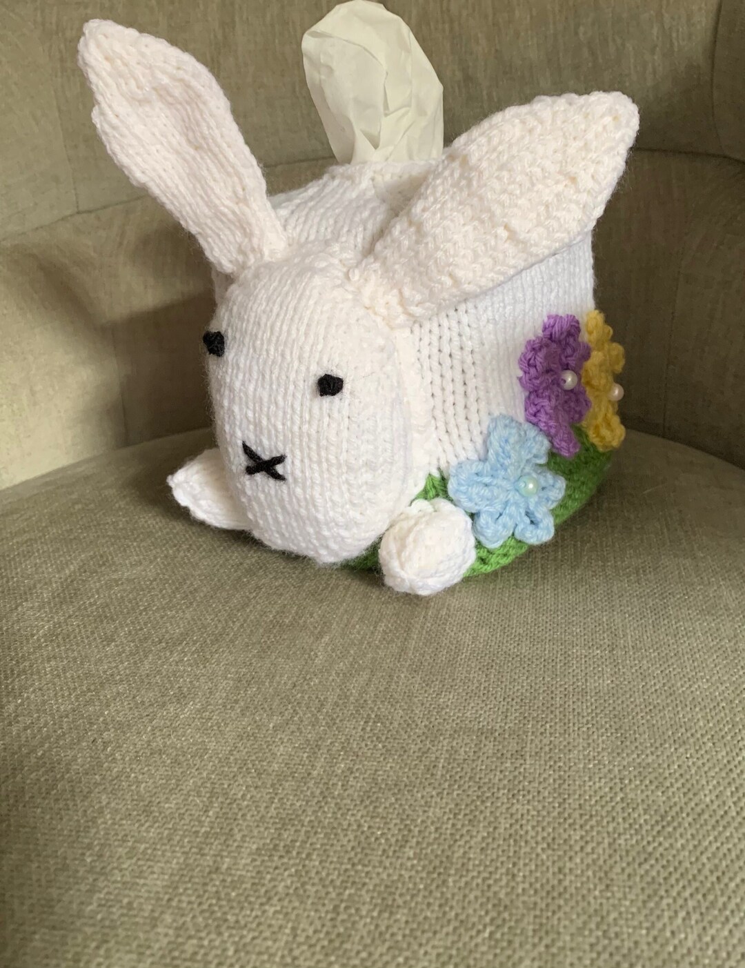 Knit Tissue Box Cover Easter Bunny Flowers - Etsy