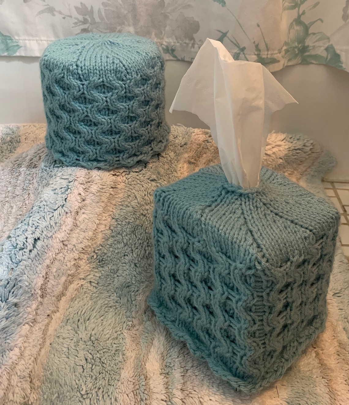Knit Tissue Roll Cover Teal Tissue Paper Cozy Honeycomb Cable | Etsy