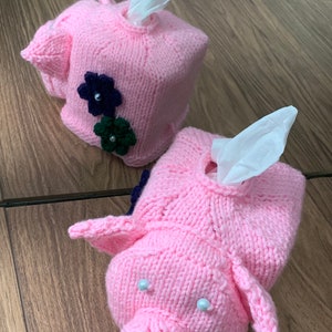 Knit Tissue Box Cover Pink Pig With Flowers - Etsy