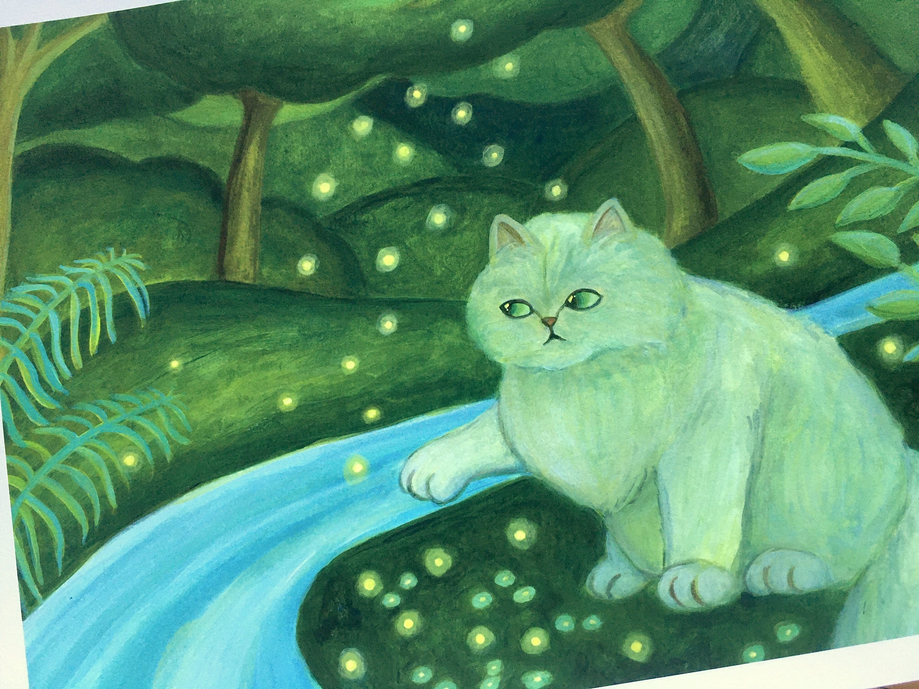Cat With Fireflies in the Forest - Whimsical Cat Wall Art, Mystical Cat ...