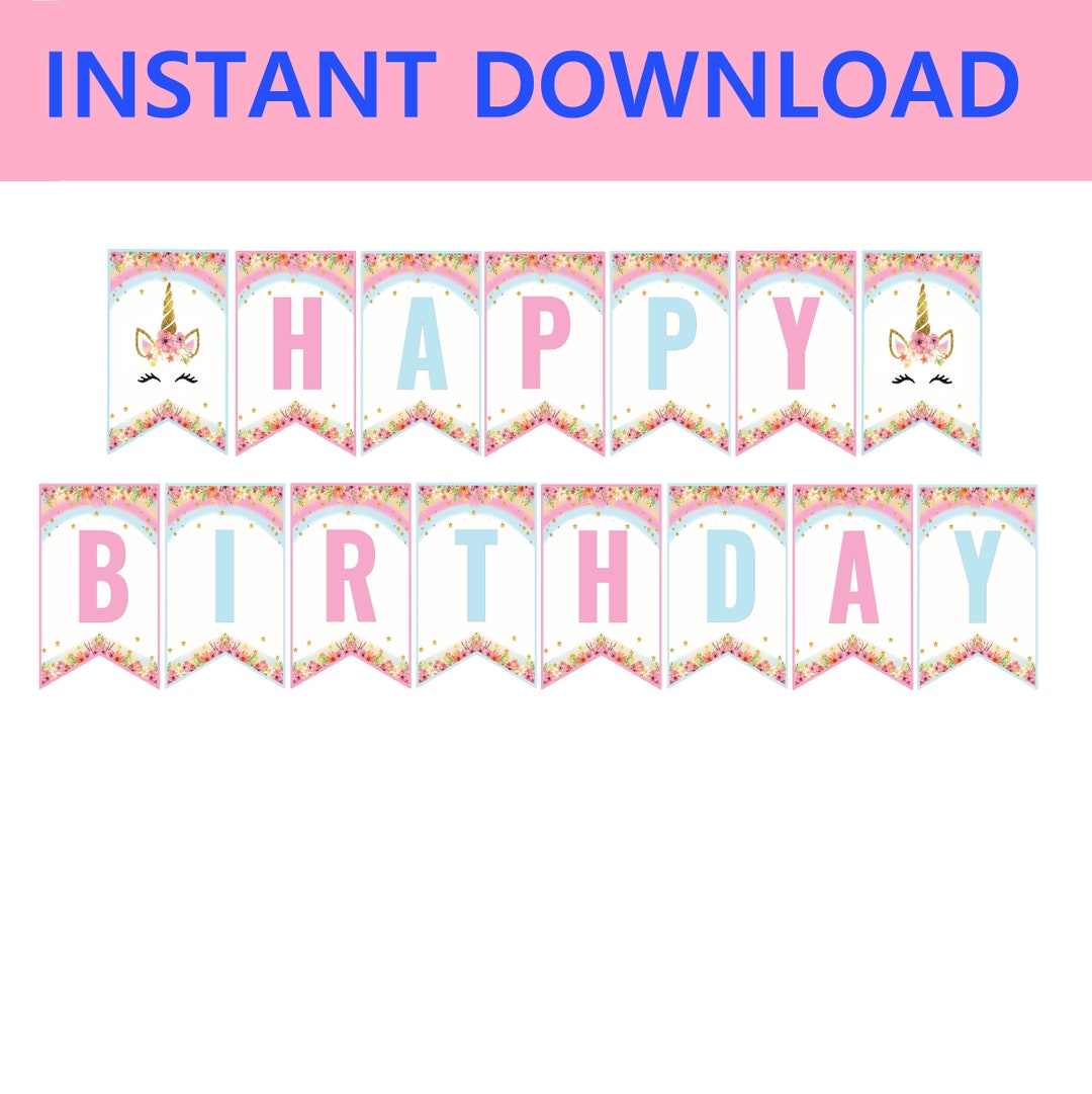 Unicorn Birthday Banner Girls Birthday Banner Kids Birthday Party Pink ...