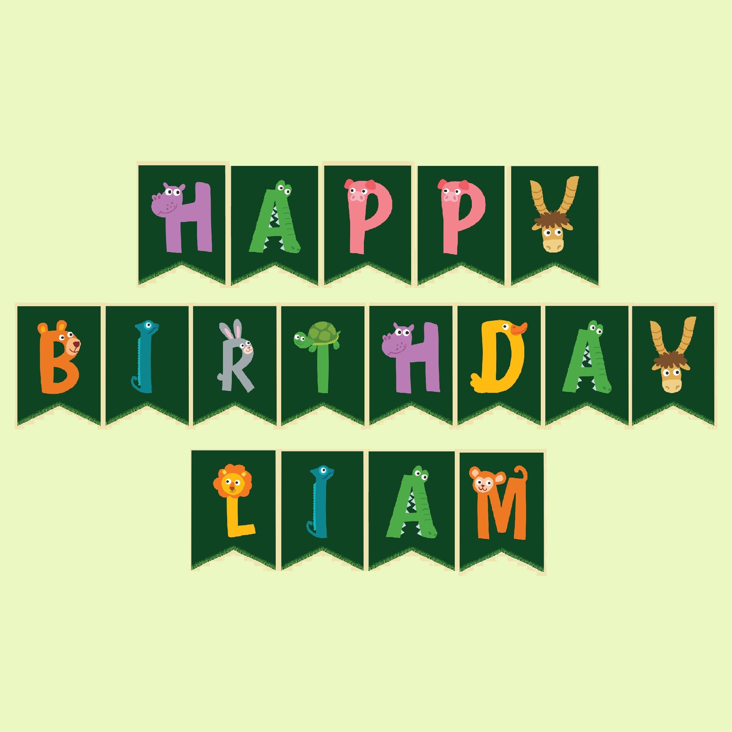 Birthday Banner Animal Birthday Banner Kids Birthday Party Banner ...