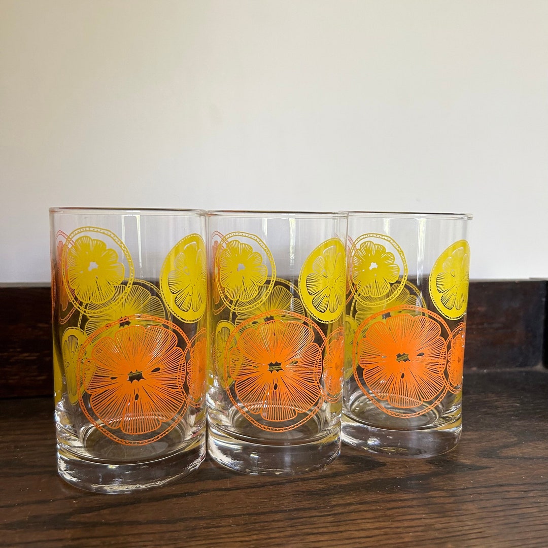 Vintage Orange / Lemons Drinking Glasses - Set of 3 Retro Graphic ...