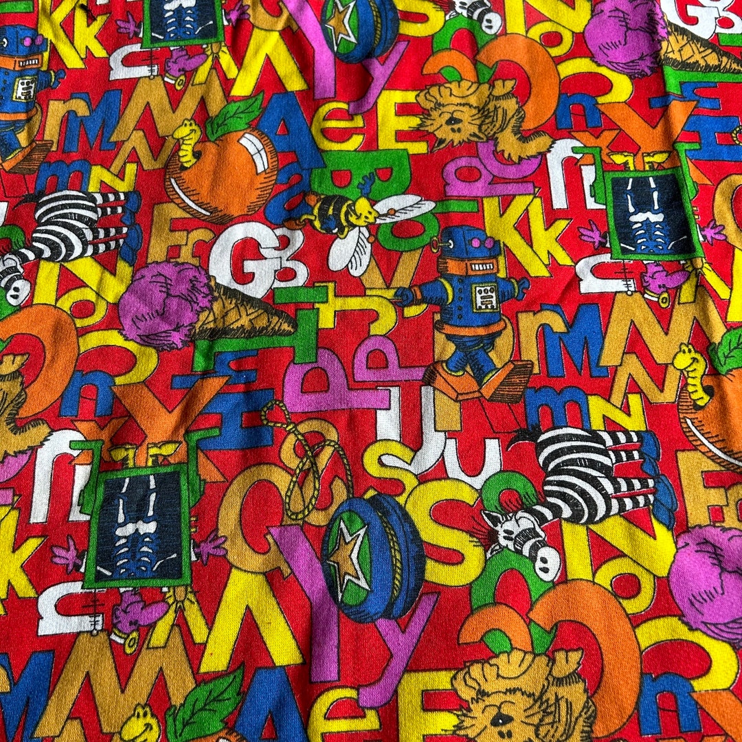 Vintage Alphabet Fun Novelty Fabric Remnant Retro Kids Sewing Craft ...