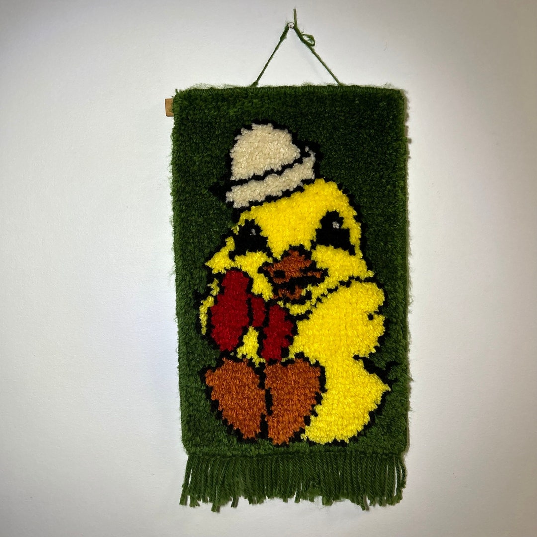 Vintage Handmade Duck Latch Hook Cute Kitsch Retro Shag Rug Wall Art 70 ...