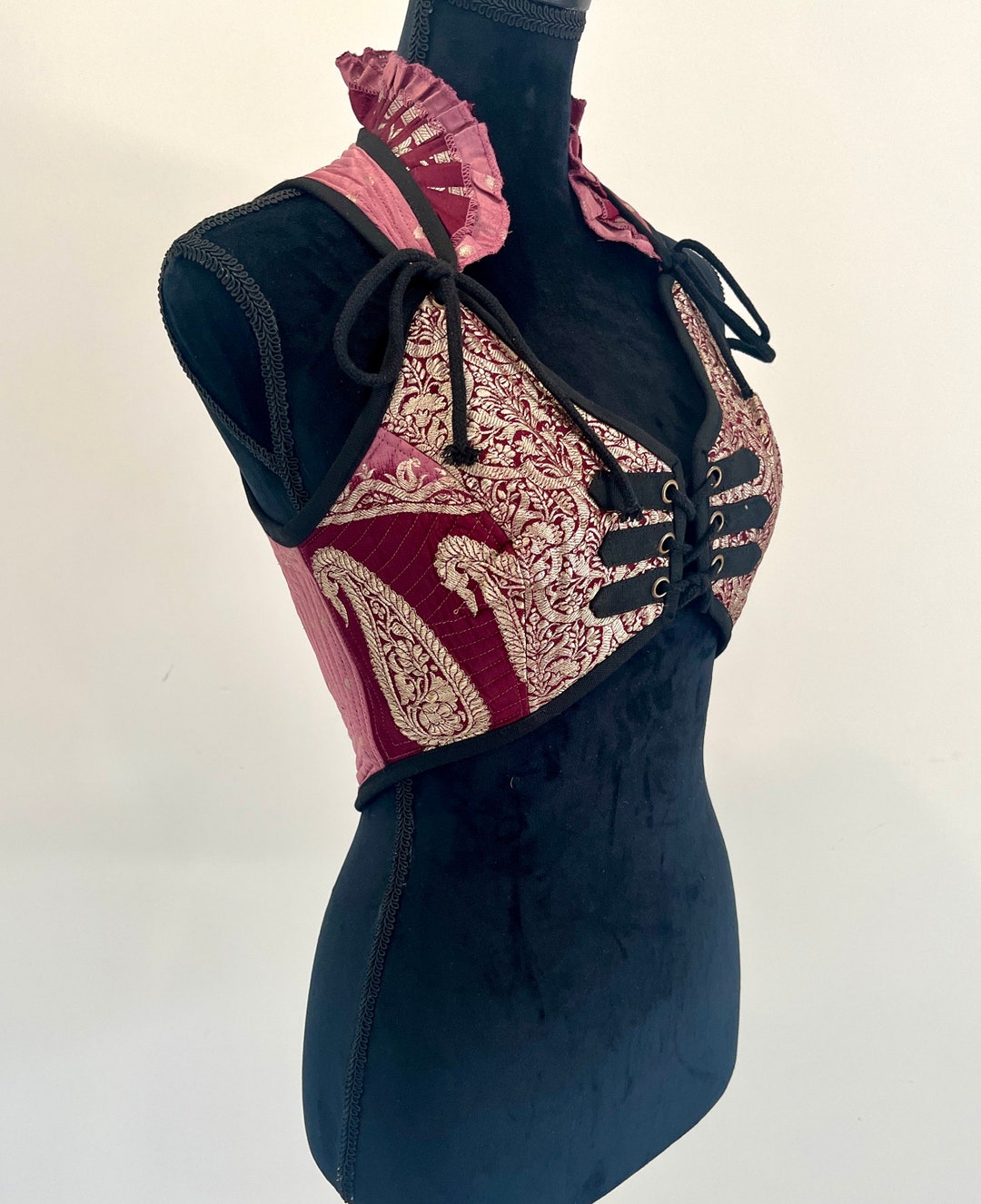 XENA Tribal Choli Red/pink Overbust Vest Burning Man Costume Belly ...