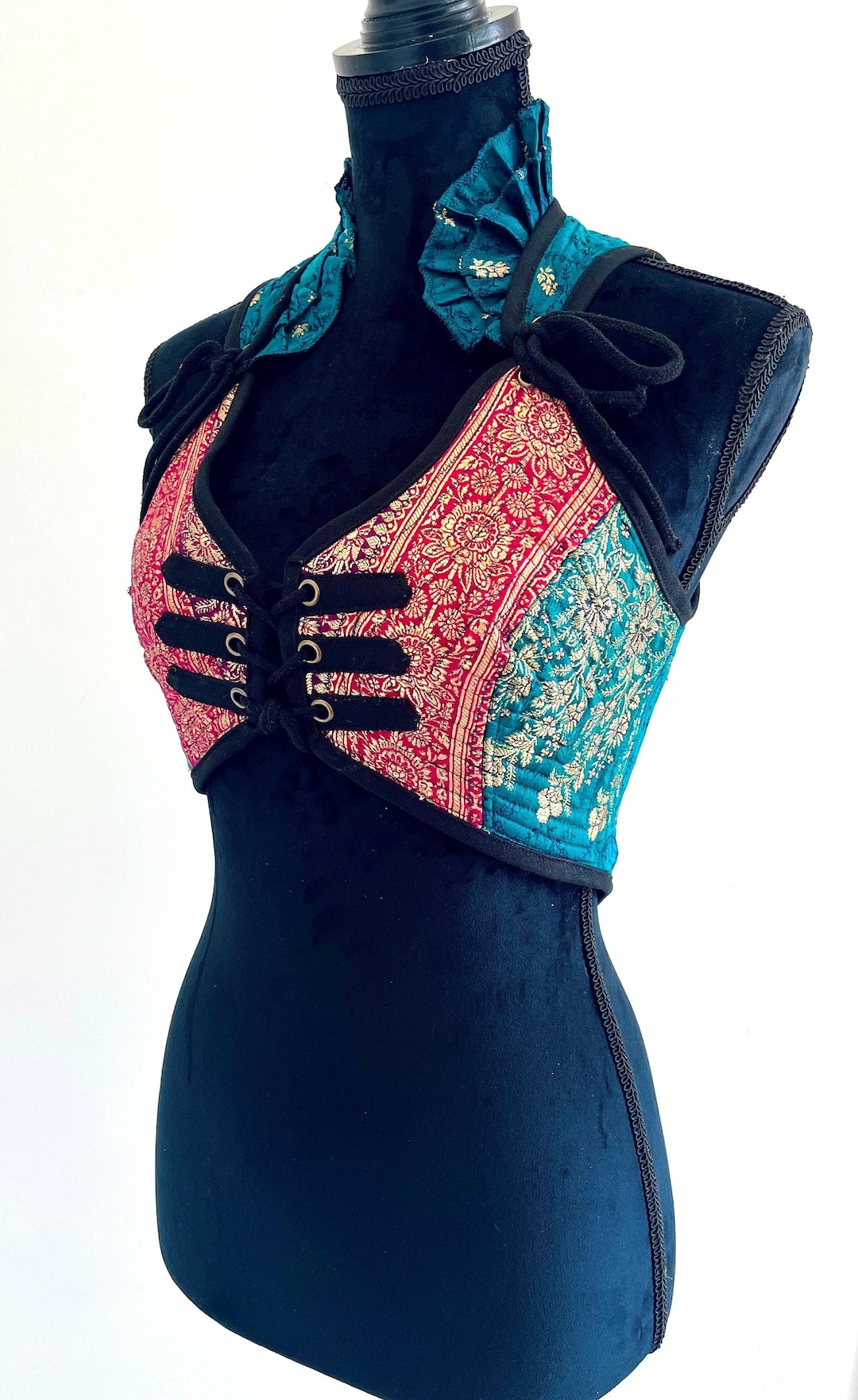 XENA Tribal Choli Turquoise/purple Overbust Vest Burning Man Costume ...
