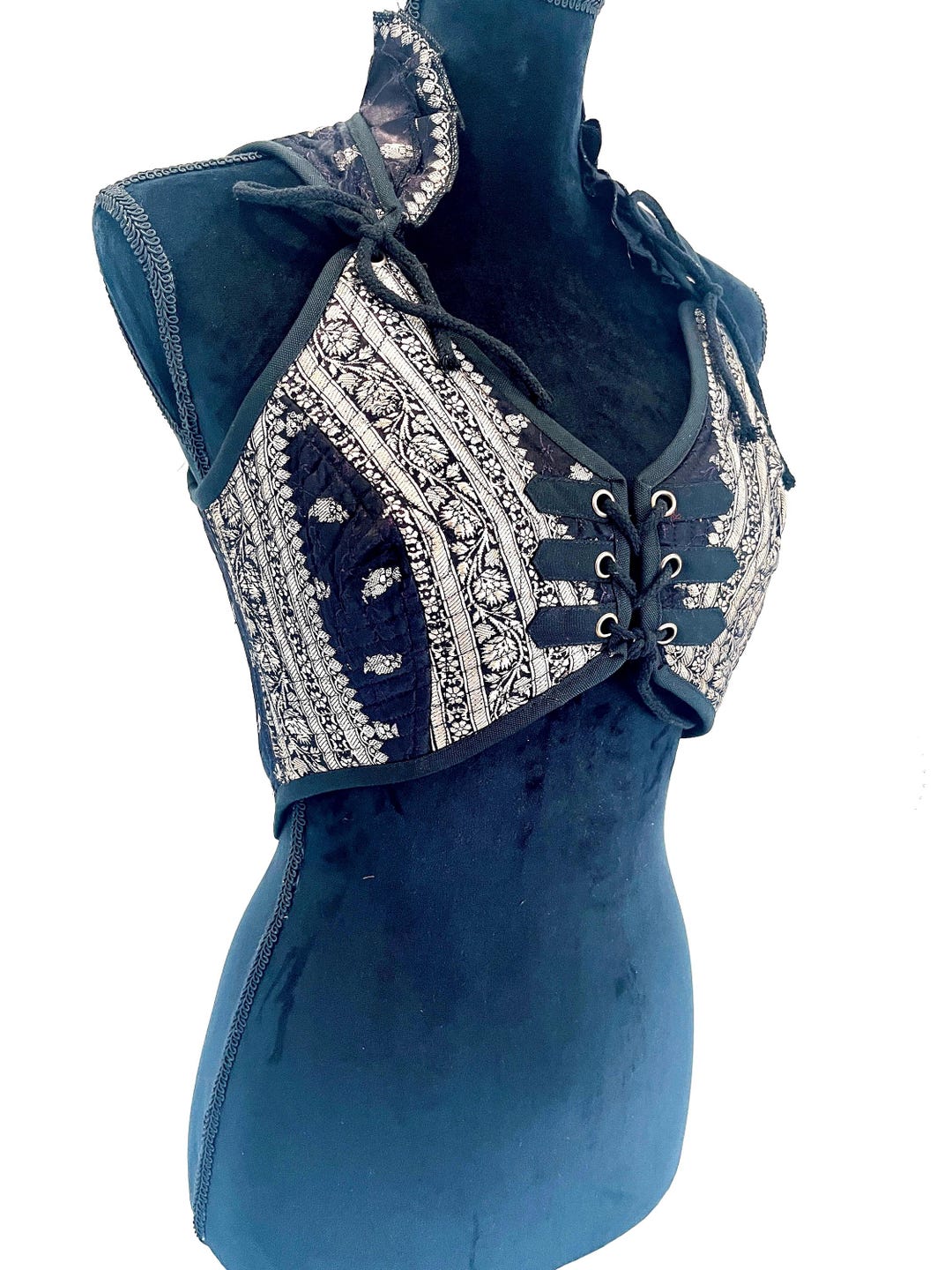 XENA Tribal Choli Black Overbust Vest Burning Man Costume Belly Dance ...