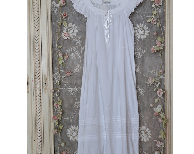 Ladies Frilly Cap Sleeve Nightdress With Rose Embroidery White Cotton ...