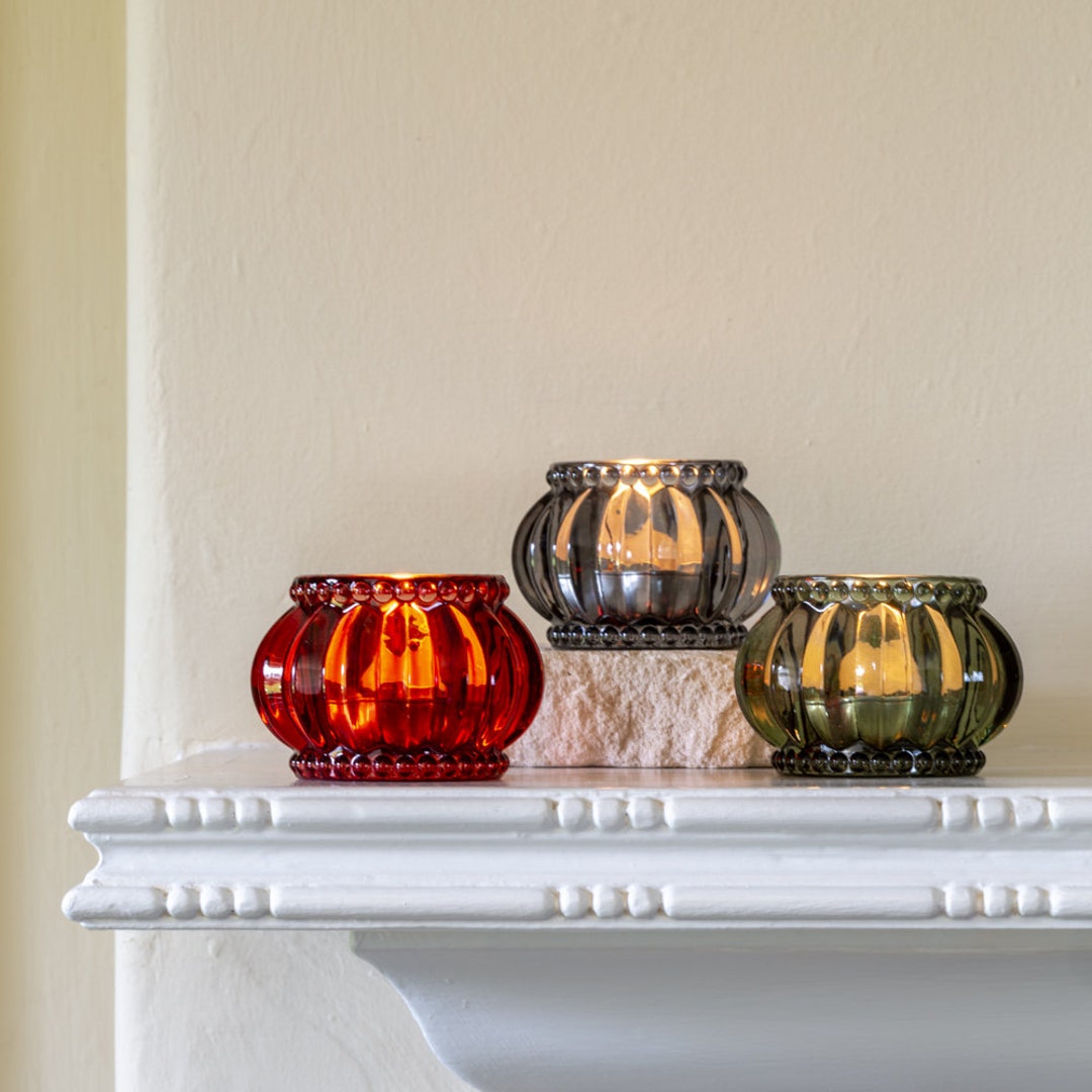 Glass T-light Holders in Green, Red or Grey Home Decor Table Decoration ...