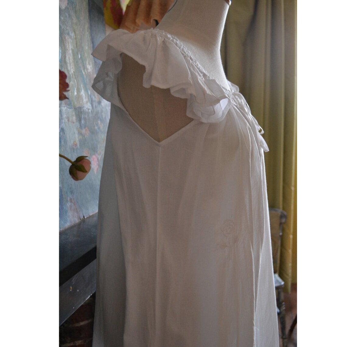 Ladies Frilly Cap Sleeve Nightdress With Rose Embroidery White - Etsy UK
