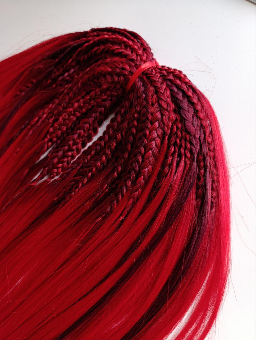 DE Texture Braids Red, Wine Red With Long Loose Strand Ends Imitating ...