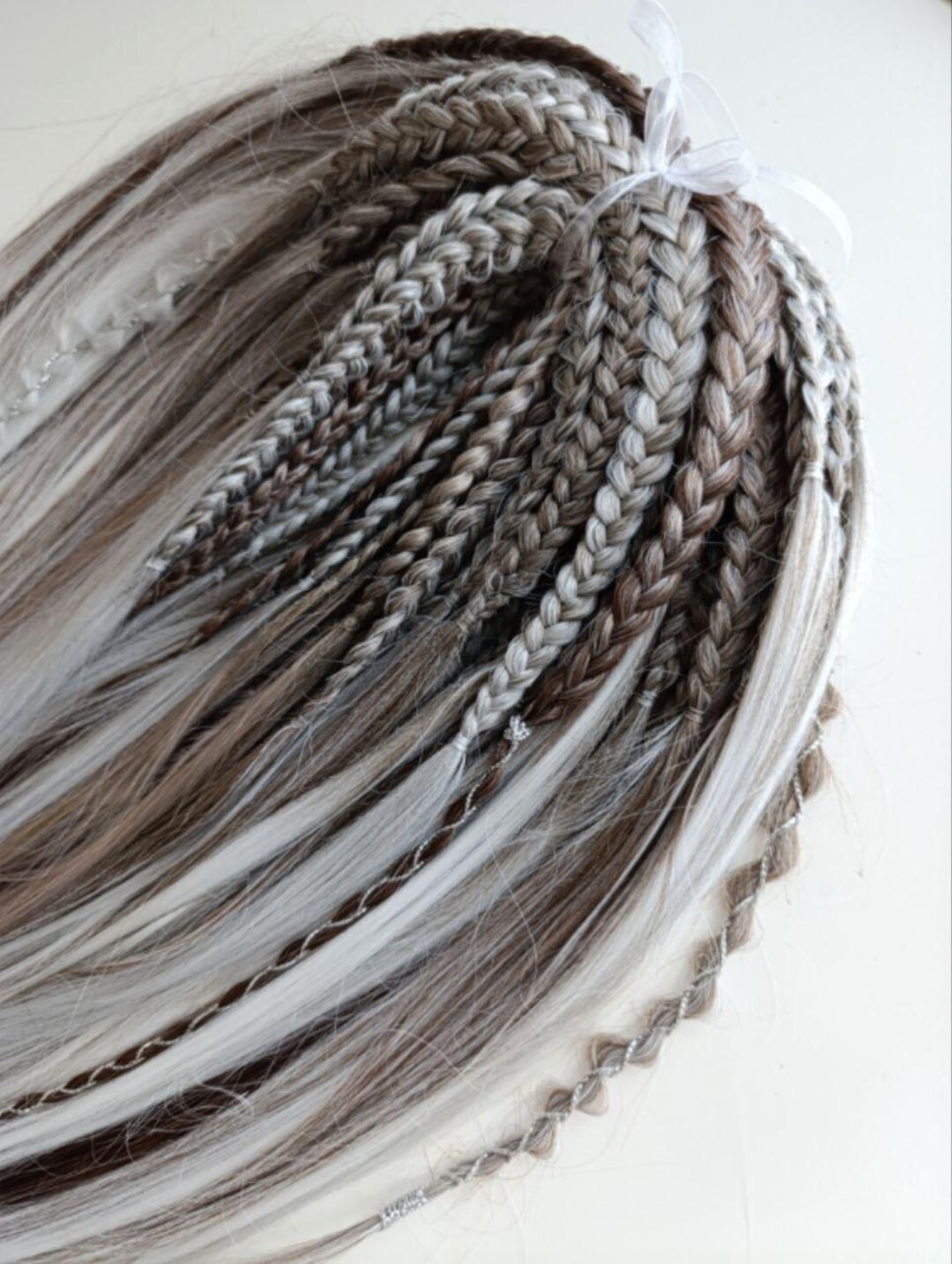 DE Texture Braids Brown Grey White With Long Loose Strand Ends ...