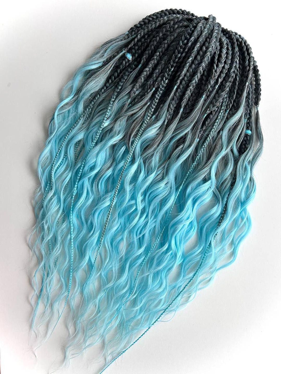 DE Braids and Curly Ends, Ombre Brown & Blue. Curly Thermal Fiber Wave ...