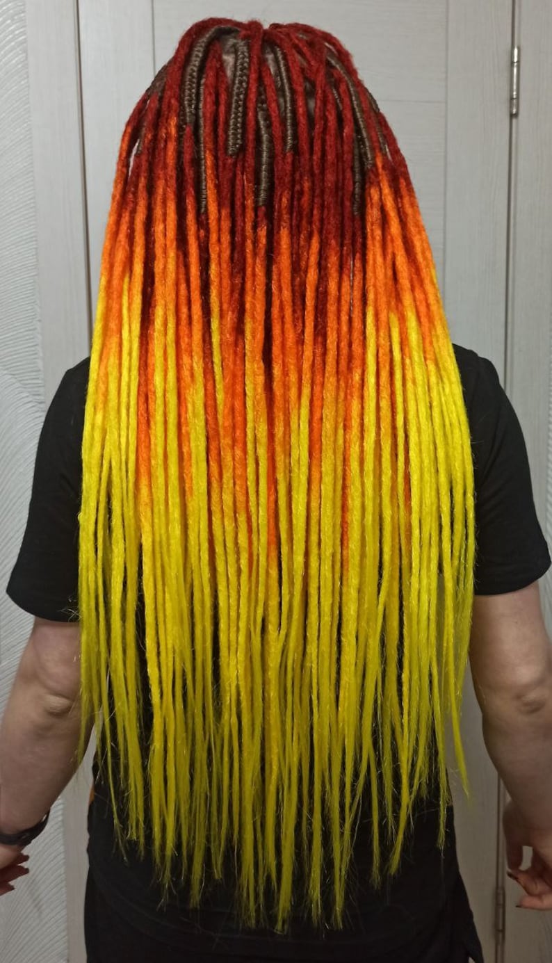 DE Dreads Crochet or SE Dreadlocks, Hand-made Ombre Dark Red Orange ...