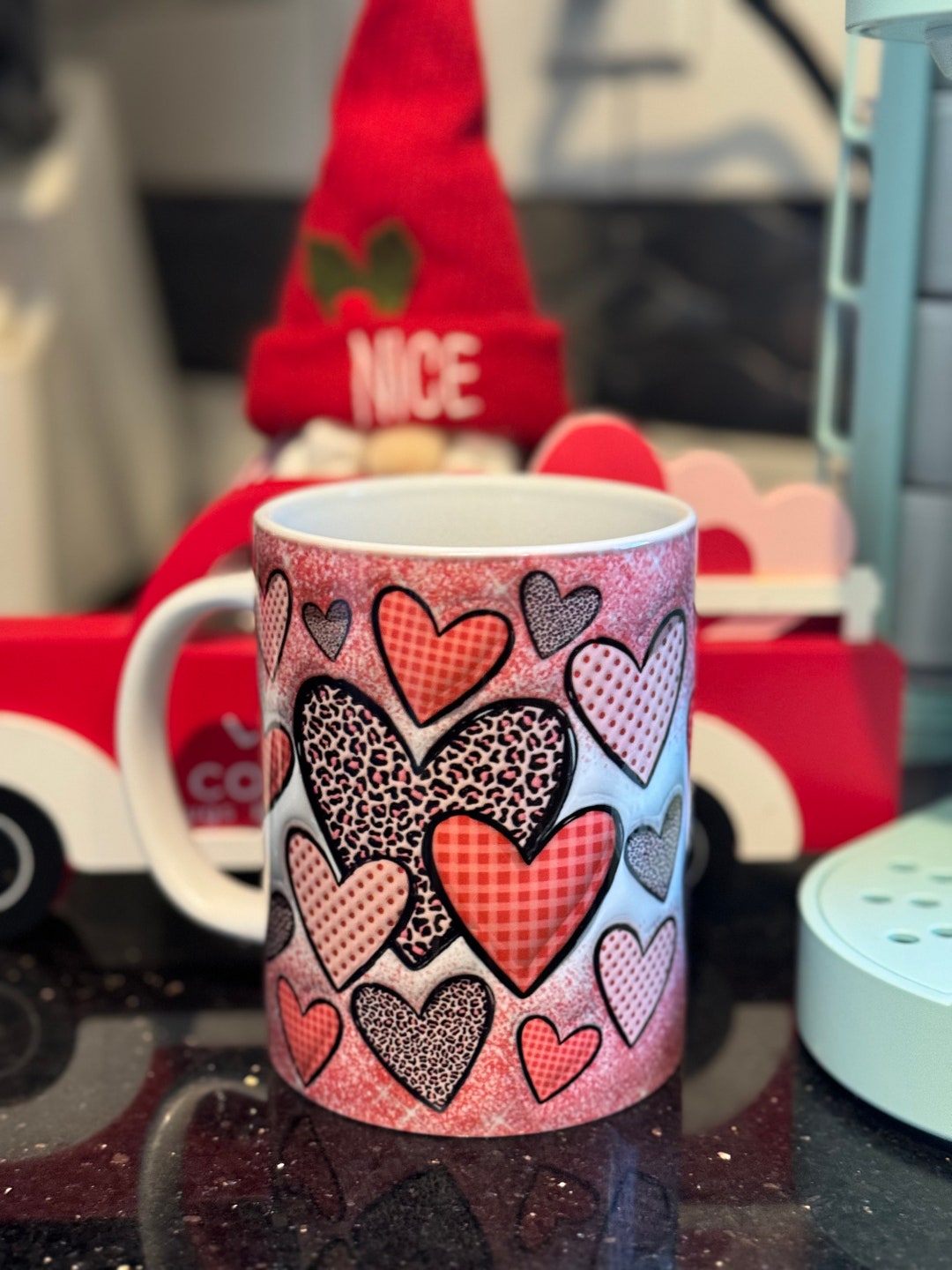Adorable 3D Hearts Mug, Cute Sublimation With 3D Hearts, 15 Ounce Mug ...
