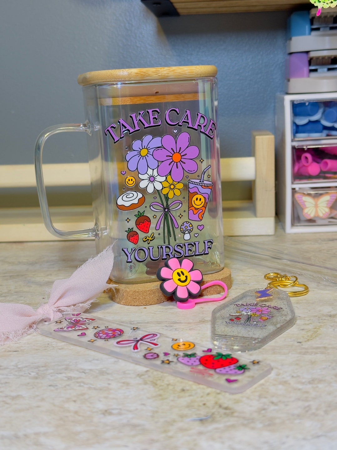 Take Care Gift Set, Motivational Bundle, Affirmation Glass, Self-care ...