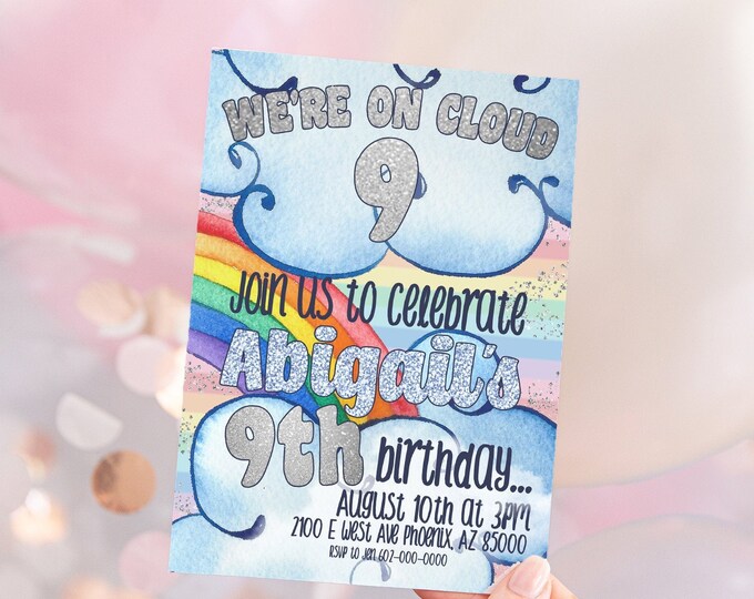 Cloud Nine Birthday Invitation, Cloud 9, Rainbow Birthday Invitation ...