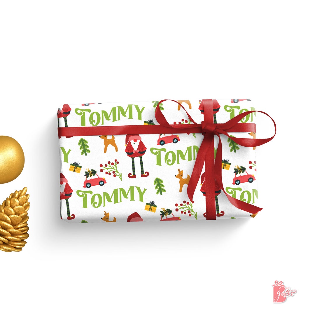 Personalized Holiday Wrapping Paper: Cheerful Santa Red Truck - Etsy
