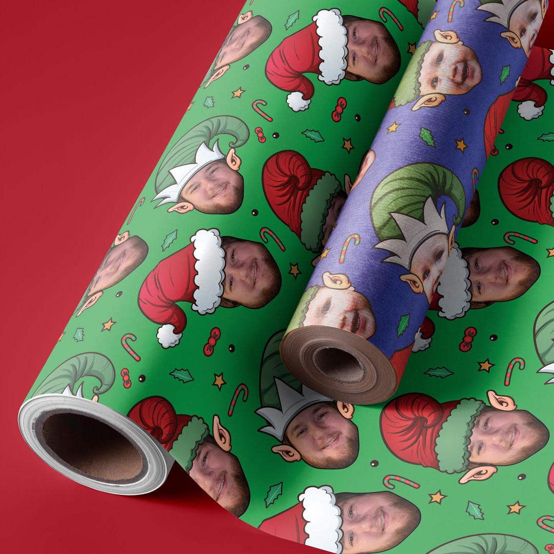 Personalized Photo Elf Ears Wrapping Paper | Custom Face Christmas Gift ...