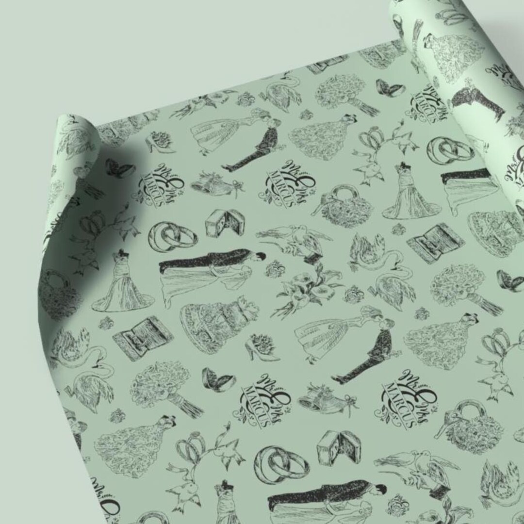 Personalized Mr & Mrs Wedding Gift Wrapping Paper | Custom Bridal Wrap ...
