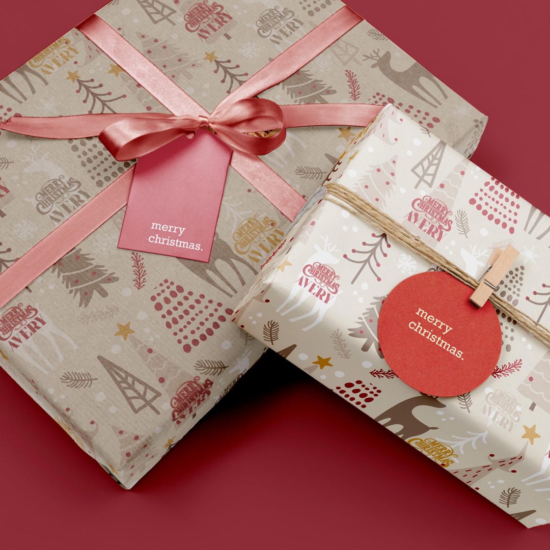 Personalized Name Gift Wrap | Rustic Christmas Wrapping Paper Sheets ...