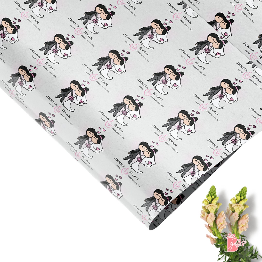 Couple Cartoon Ivory Wedding Wrapping Paper Roll, Custom Gift Wrap ...