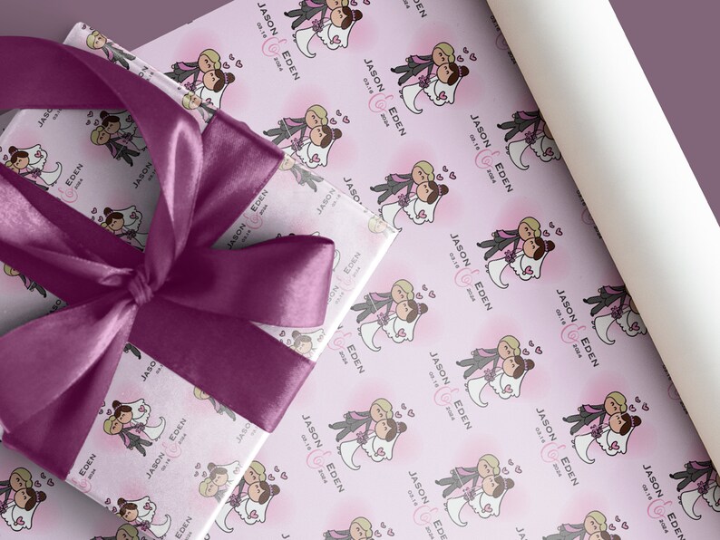 Couple Cartoon Wedding Wrapping Paper Custom Gift Wrap - Etsy