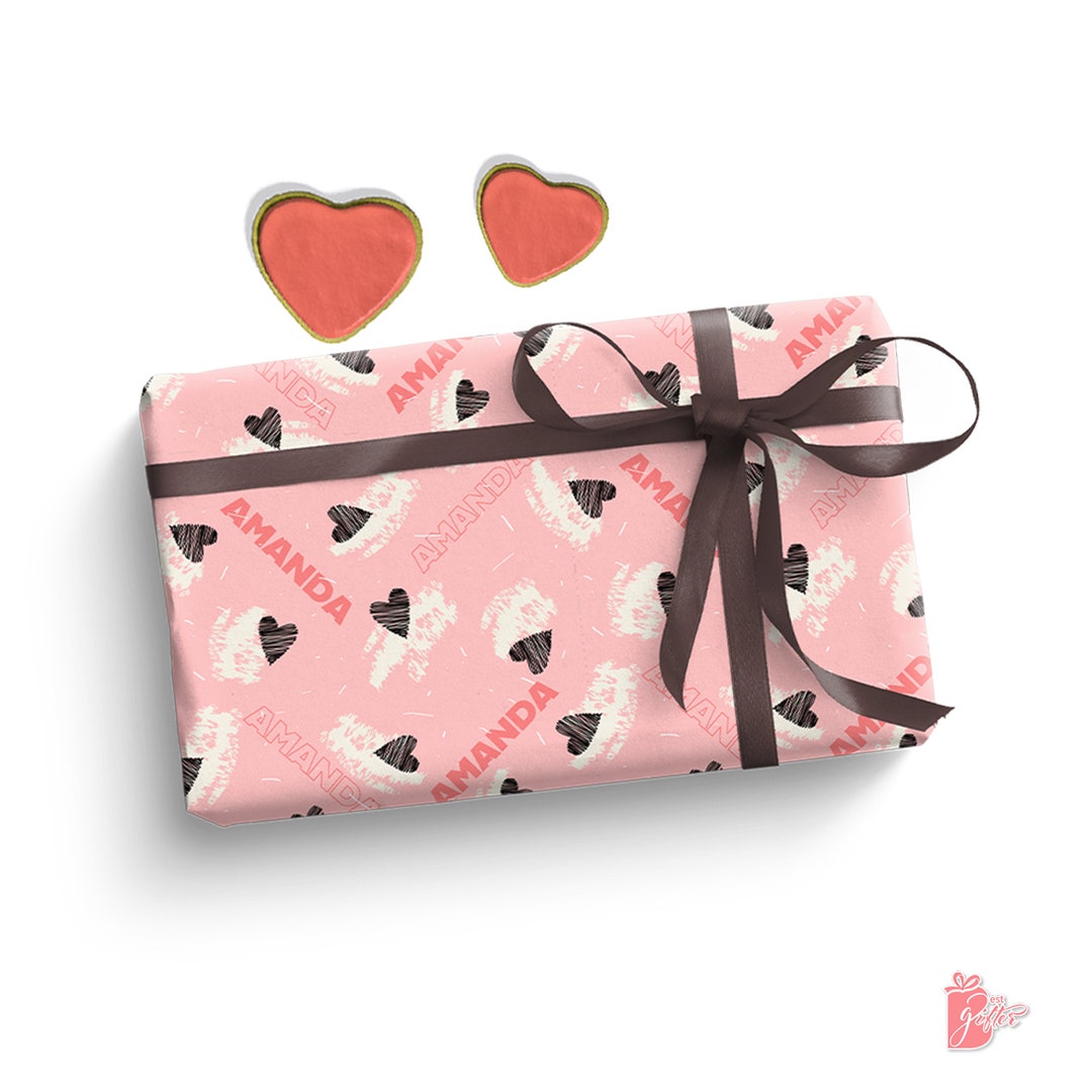 Pink Heart Wrapping Paper Roll, Love Gift Wrap, Personalized Wrapping ...