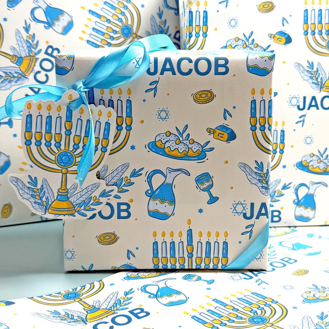 Personalized Hanukkah Wrapping Paper: Menorah Gift Wrap With Custom ...