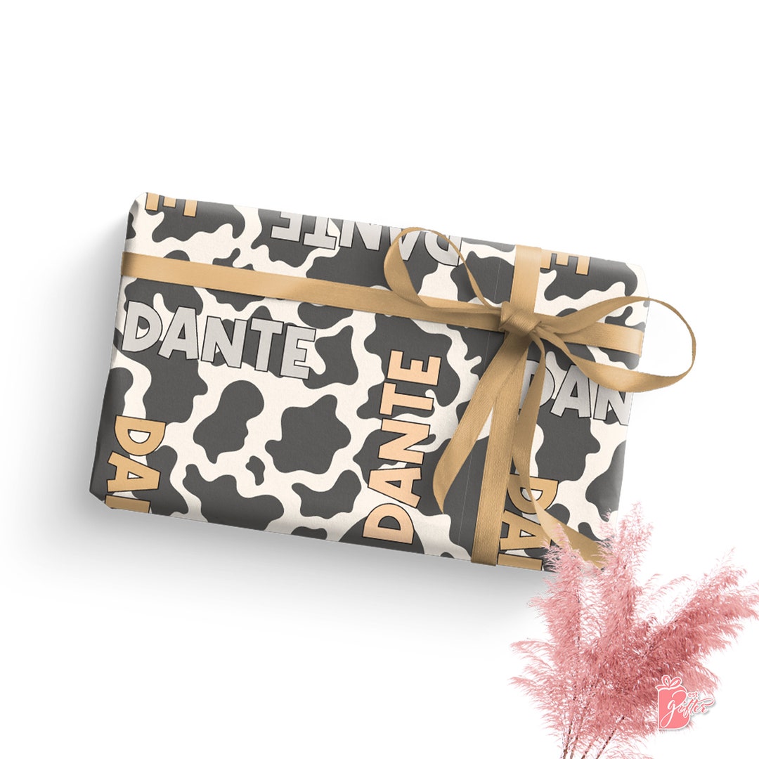 Personalized Cow Print Gift Wrap - First Name Customization on Animal ...