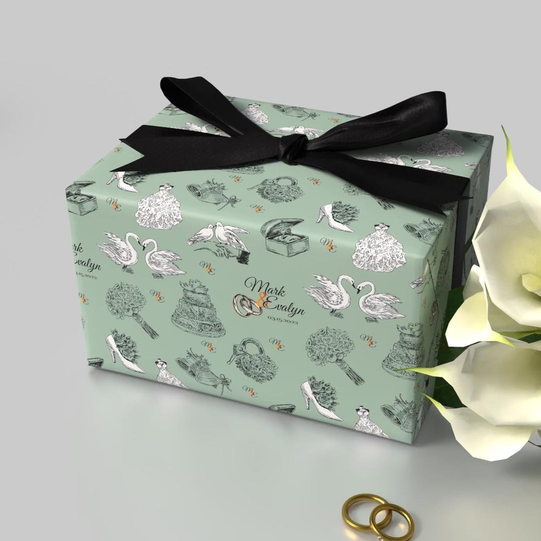 Personalized Wedding Wrapping Paper Roll in Grey | Custom Newlywed Gift ...