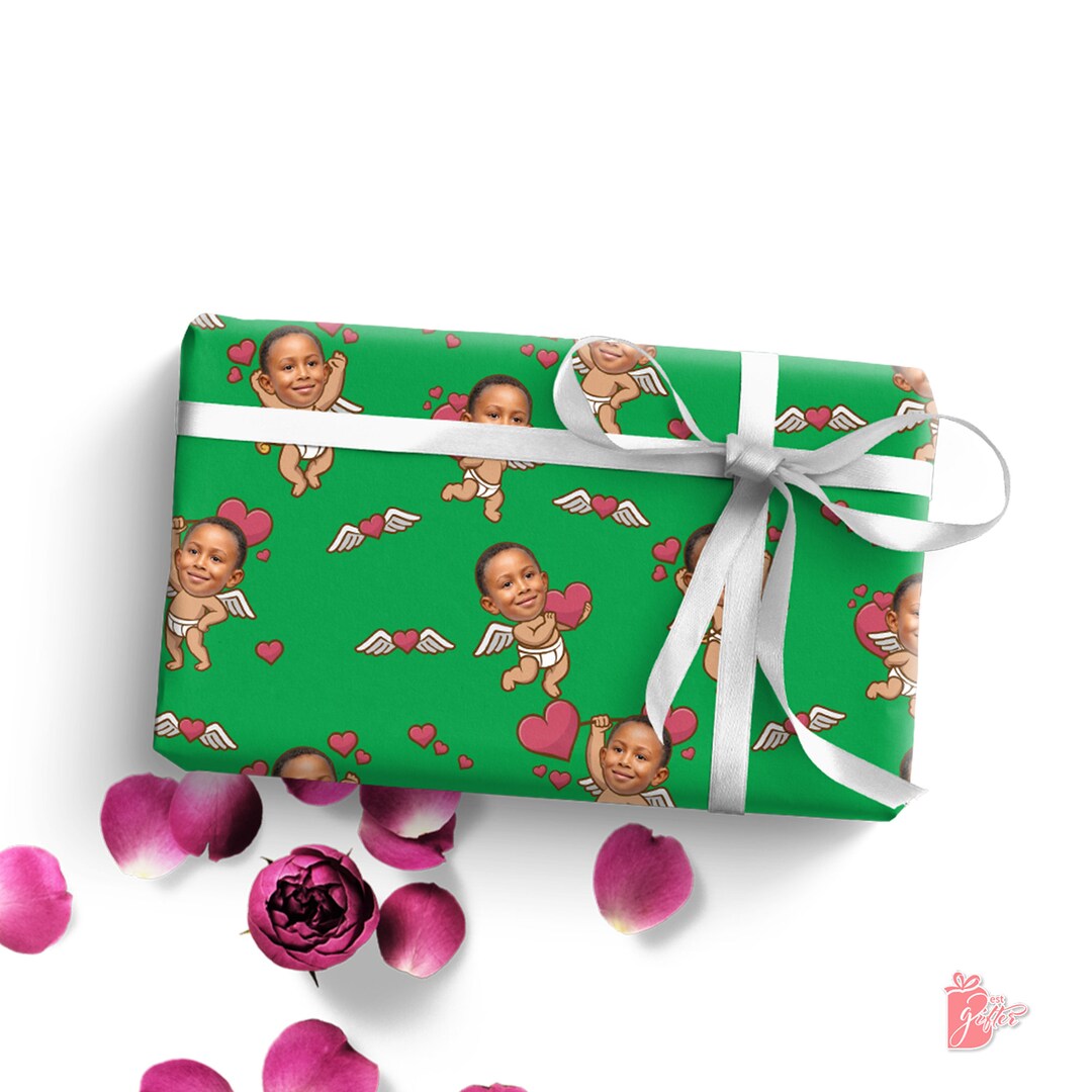 Loved by Cupid Custom Face Cutout on Pink Valentine's Gift Wrap, Photo ...