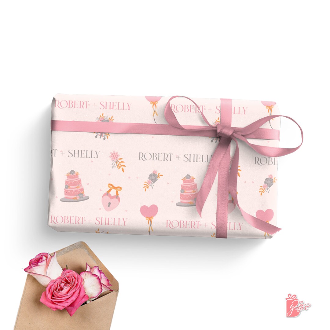 Custom Couple Names on Pink Gift Wrap | Personalized Wrapping Paper ...
