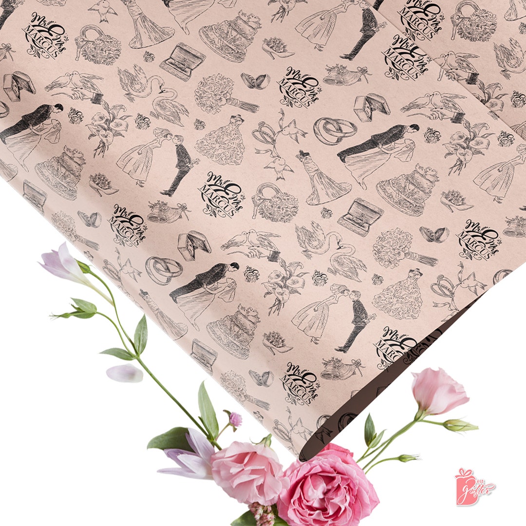 Mr and Mrs Wedding Gift Wrap, Peach Wedding Gift Wrapping Paper, Custom ...