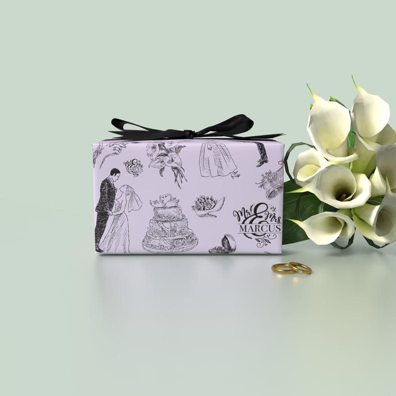 Personalized Mr & Mrs Wedding Gift Wrapping Paper | Custom Bridal Wrap ...