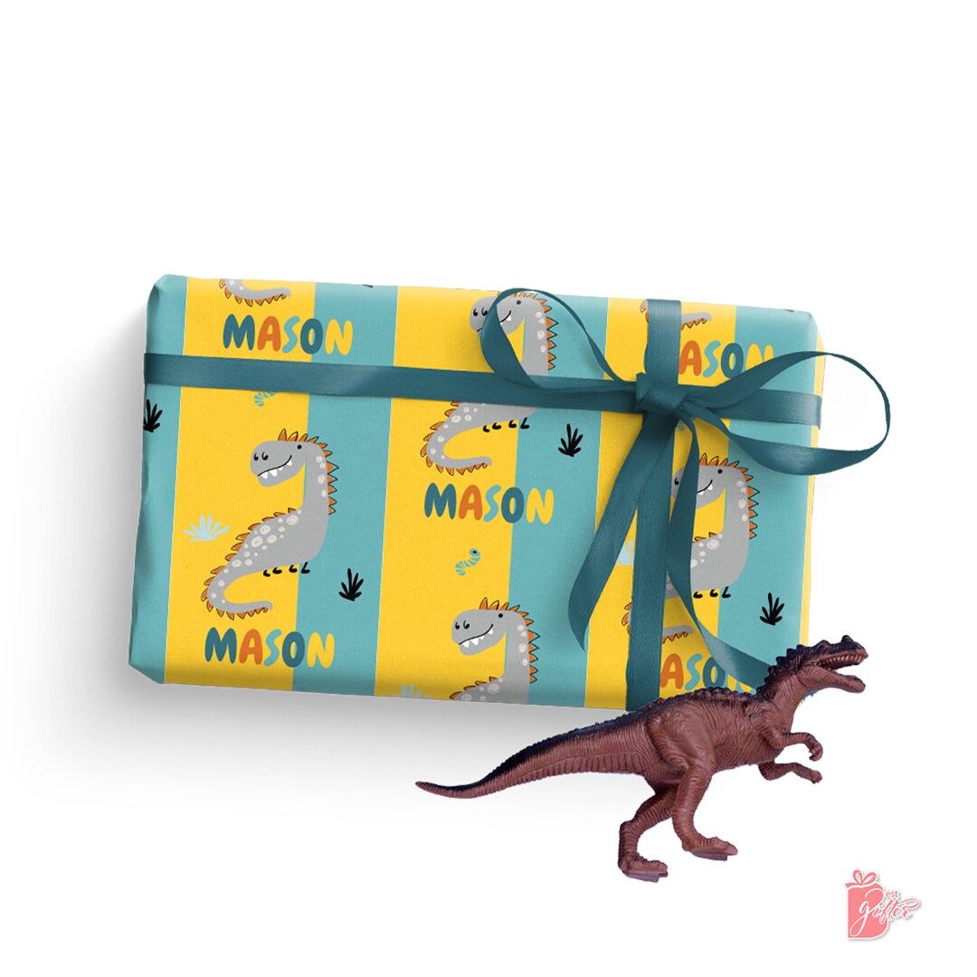 Customizable Grey Dinosaur Party Gift Wrap, T-rex Gift Wrapping Paper ...