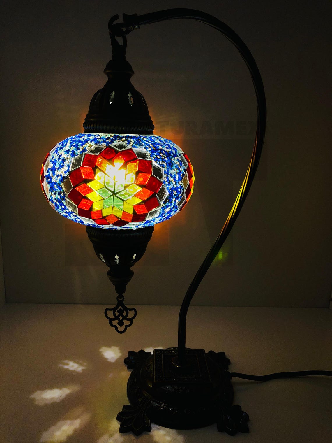 Handmade Gooseneck Turkish Mosaic Table Lamp: Bronze Swan Neck Desk ...