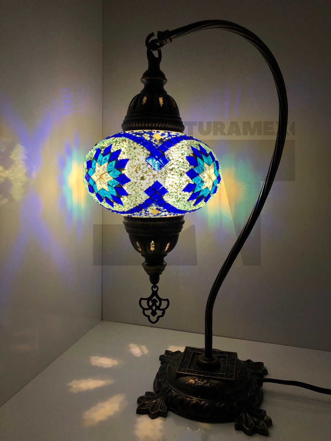 Handmade Gooseneck Turkish Mosaic Table Lamp: Bronze Swan Neck Desk ...