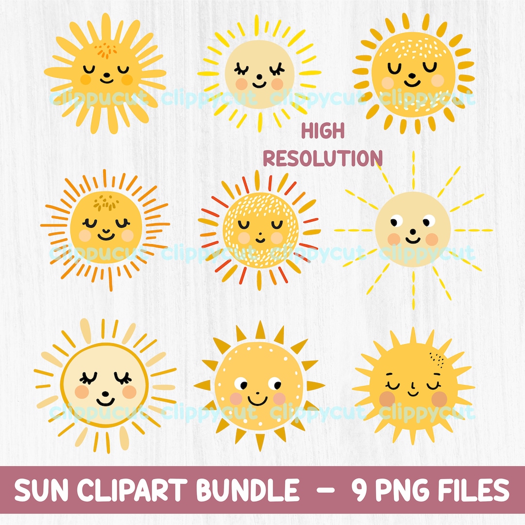 Sun Clipart BUNDLE, PNG Files, Happy Cute Sun Set, Sun Faces, Summer ...
