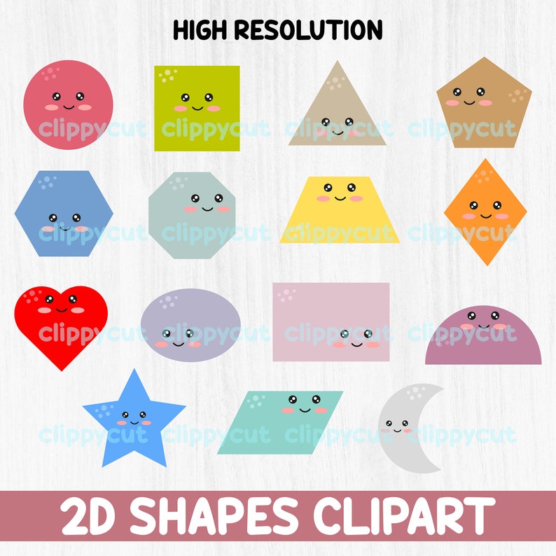 Shapes Clip Art, 2D Shapes Clipart, PNG Files, High Resolution, Math ...