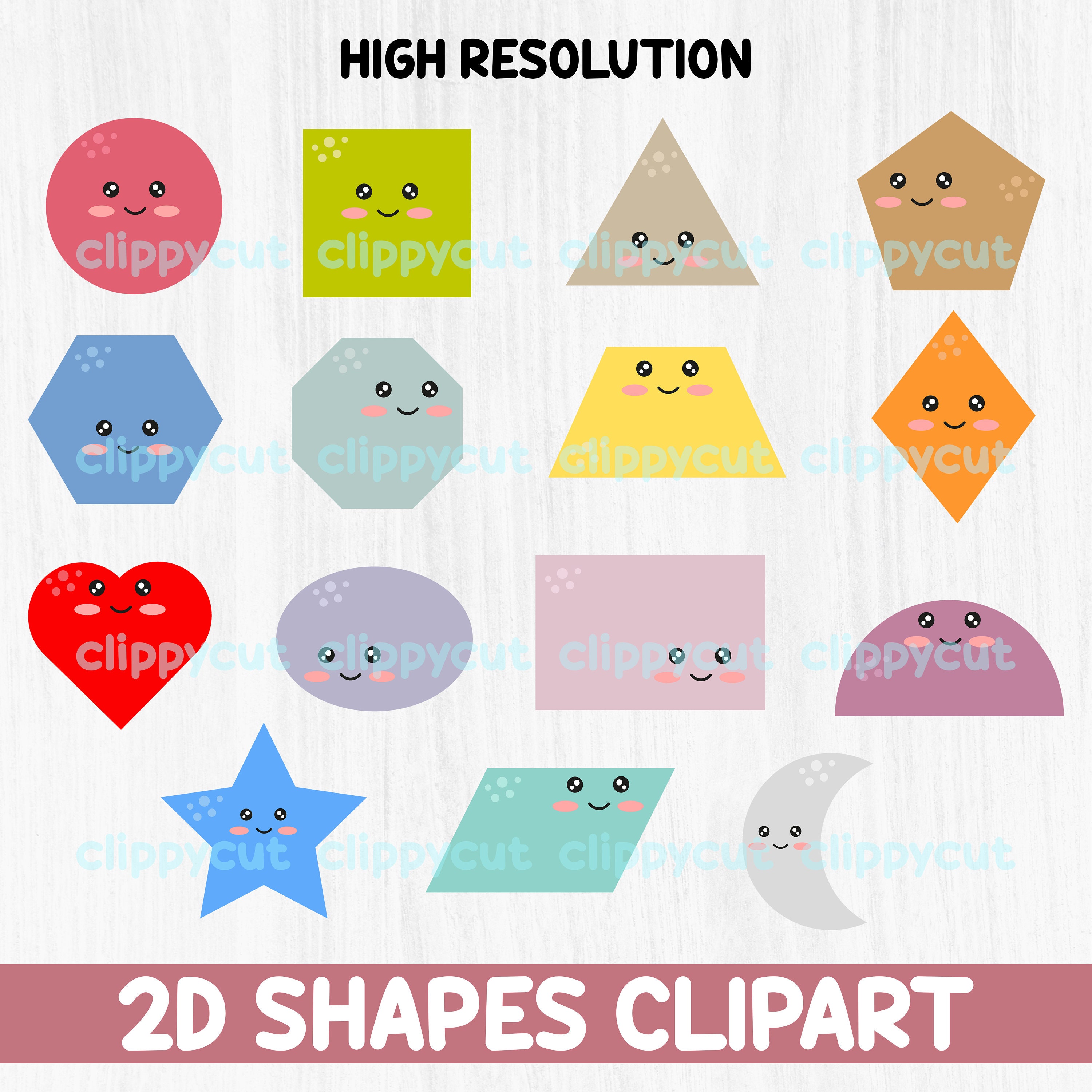 Shapes Clip Art, 2D Shapes Clipart, PNG files, High Resolution, Math ...