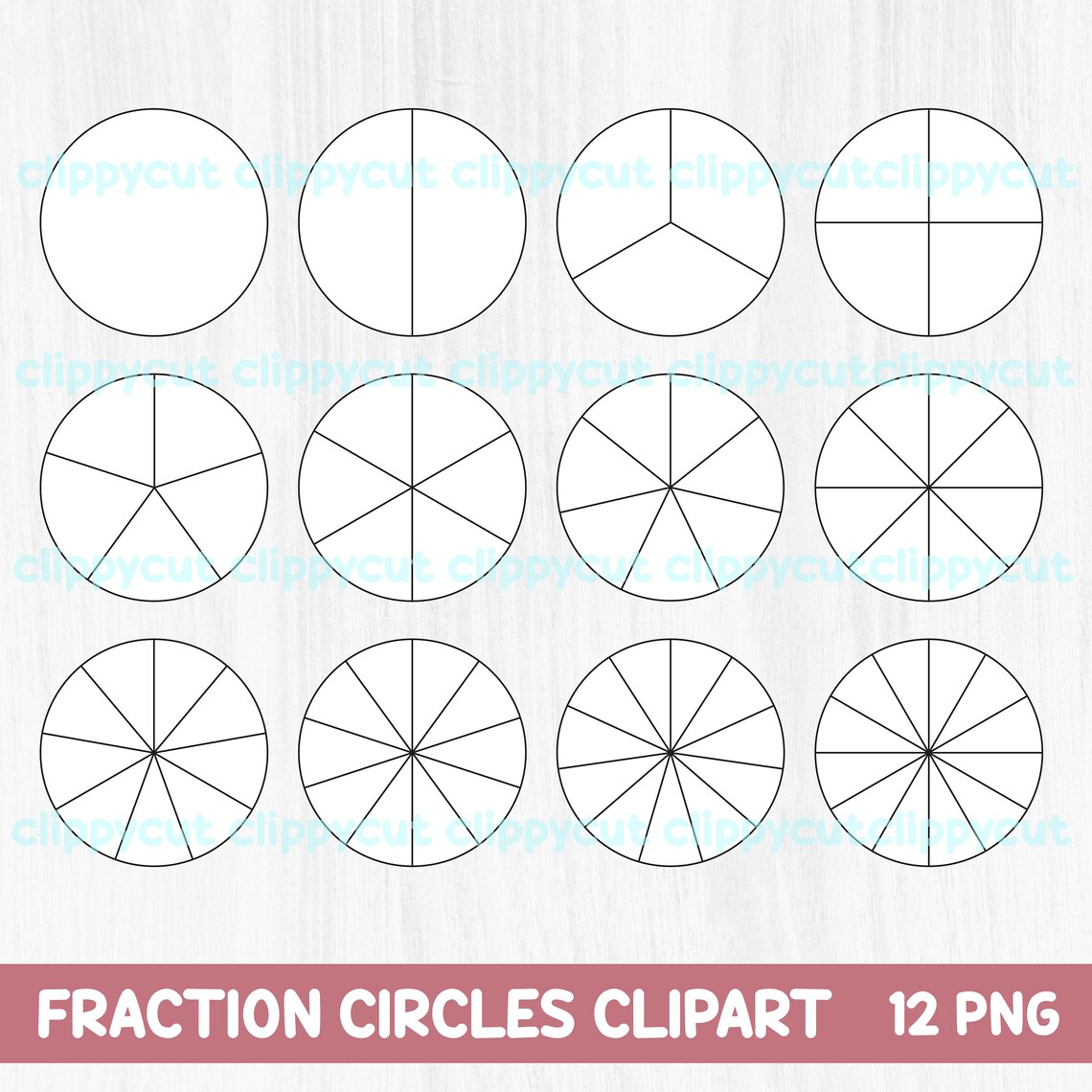 Fraction Circles Clipart, 12 PNG, Math Centers, Math Clipart to Create ...
